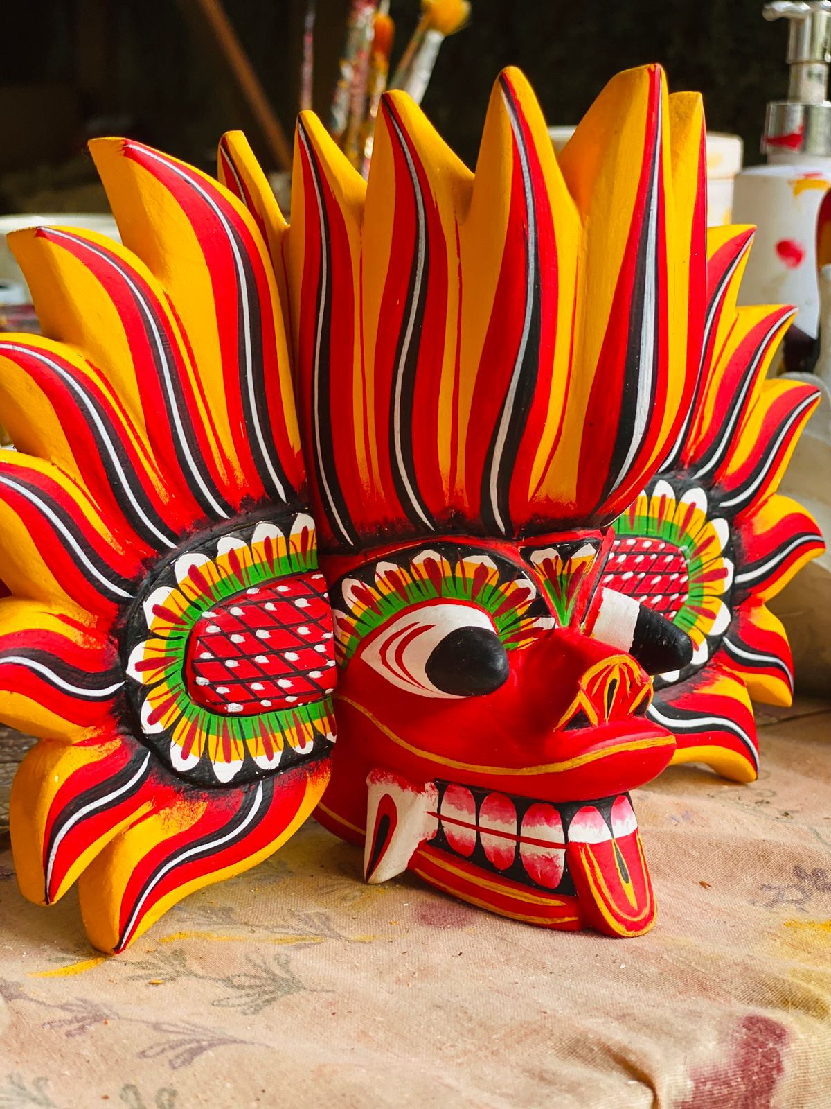 Authentic Sri Lankan Hand Carved Gini Raksha Fire Devil Wooden Mask ...