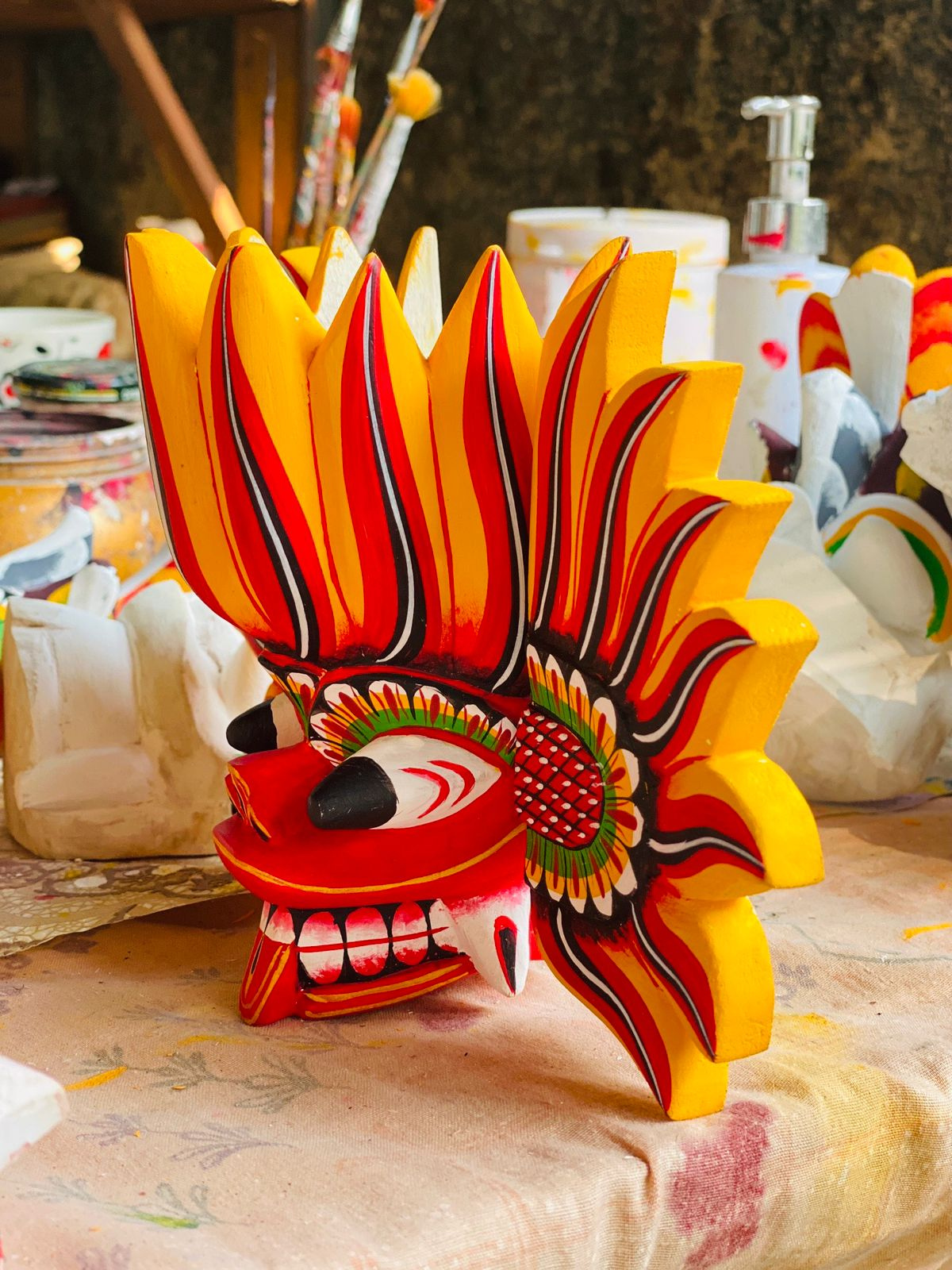 Authentic Sri Lankan Hand Carved Gini Raksha Fire Devil Wooden Mask ...